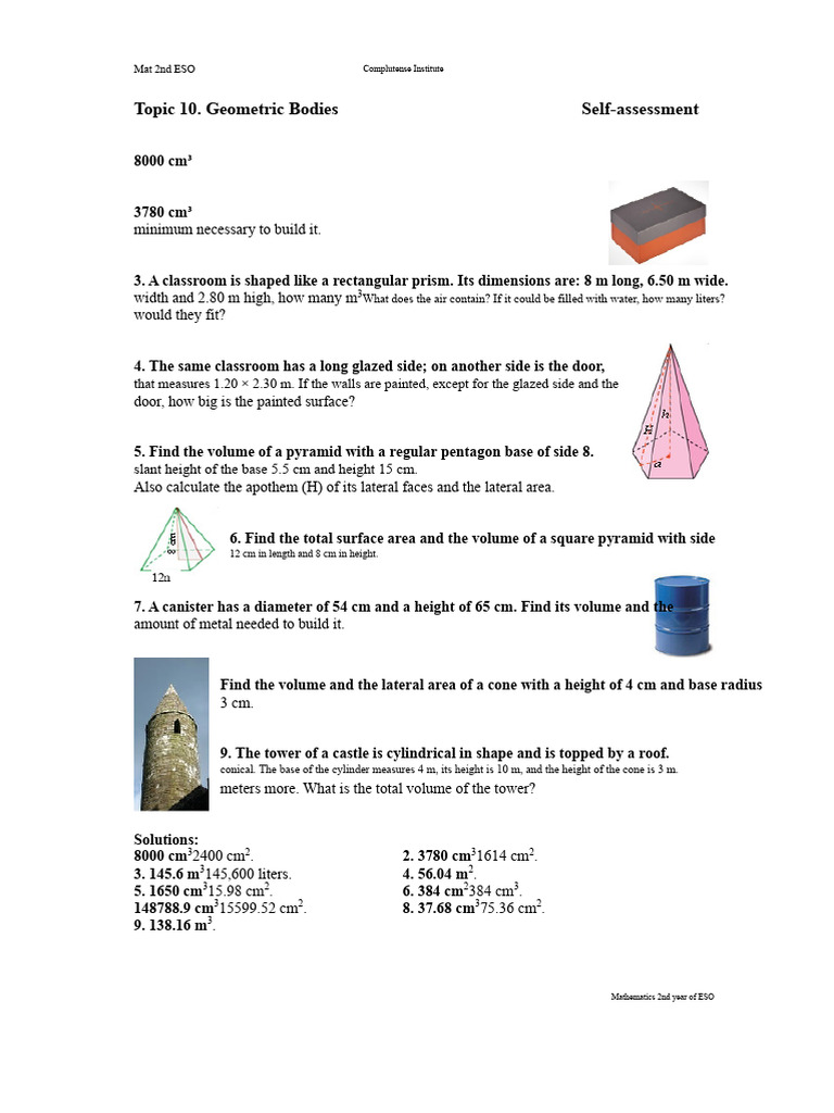 Geometric Bodies Self-Assessment 2nd ESO | PDF