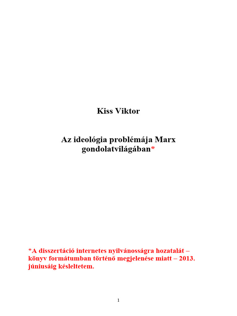Kiss v. - Az Ideológia Problémája Marx Gondolatvilágában | PDF