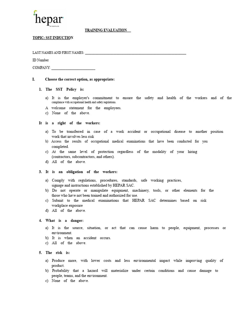 SST Induction Training Evaluation | PDF