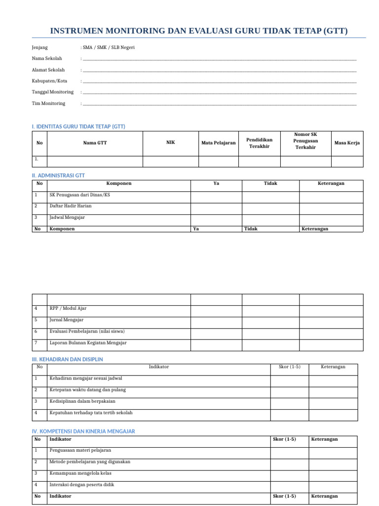 Instrumen Monev GTT Sma SMK SLB | PDF
