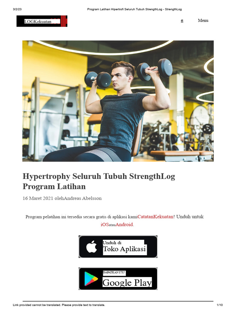 Program Latihan Hipertrofi Seluruh Tubuh StrengthLog - StrengthLog | PDF