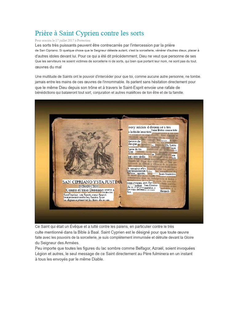 Prière À Saint Cyprien Contre Les Sorts | PDF | Idolâtrie | Sorcellerie