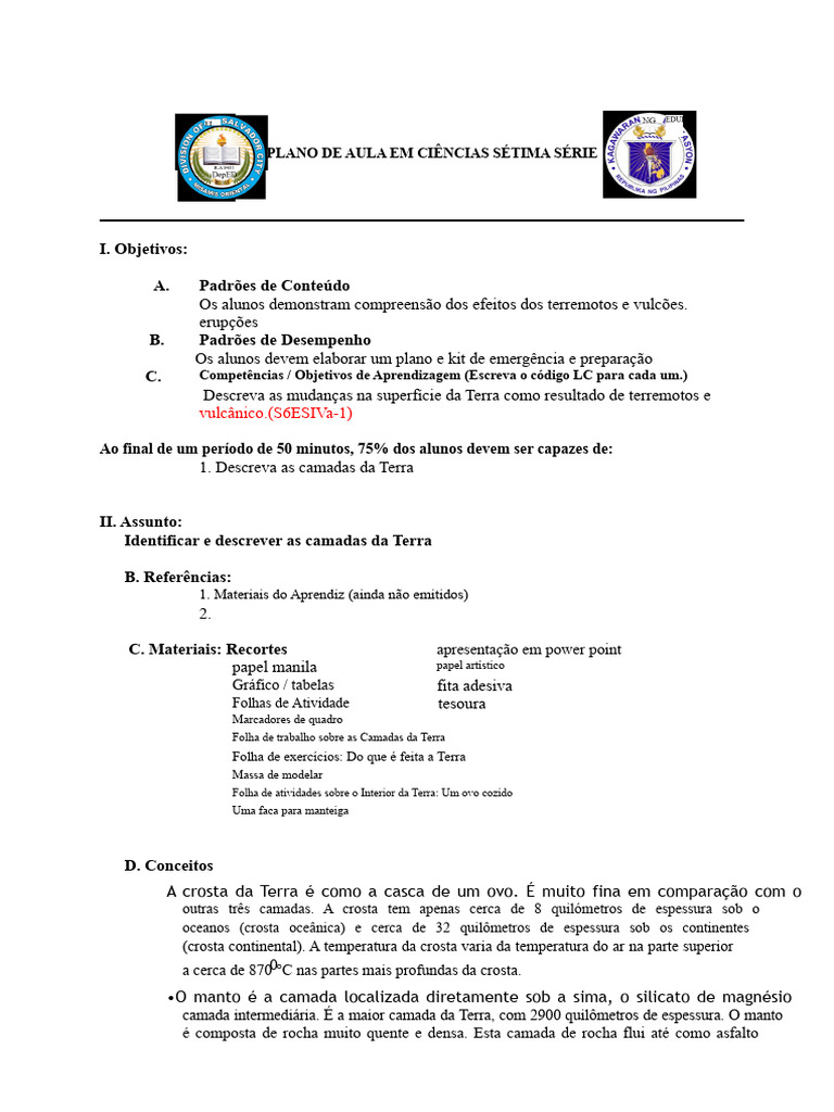 Ciências 6 Camadas Da Terra | PDF | Crosta (Geologia) | Terra