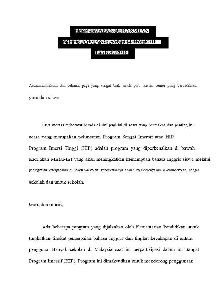 Peluncuran Program Imersif HIP 2018 | PDF