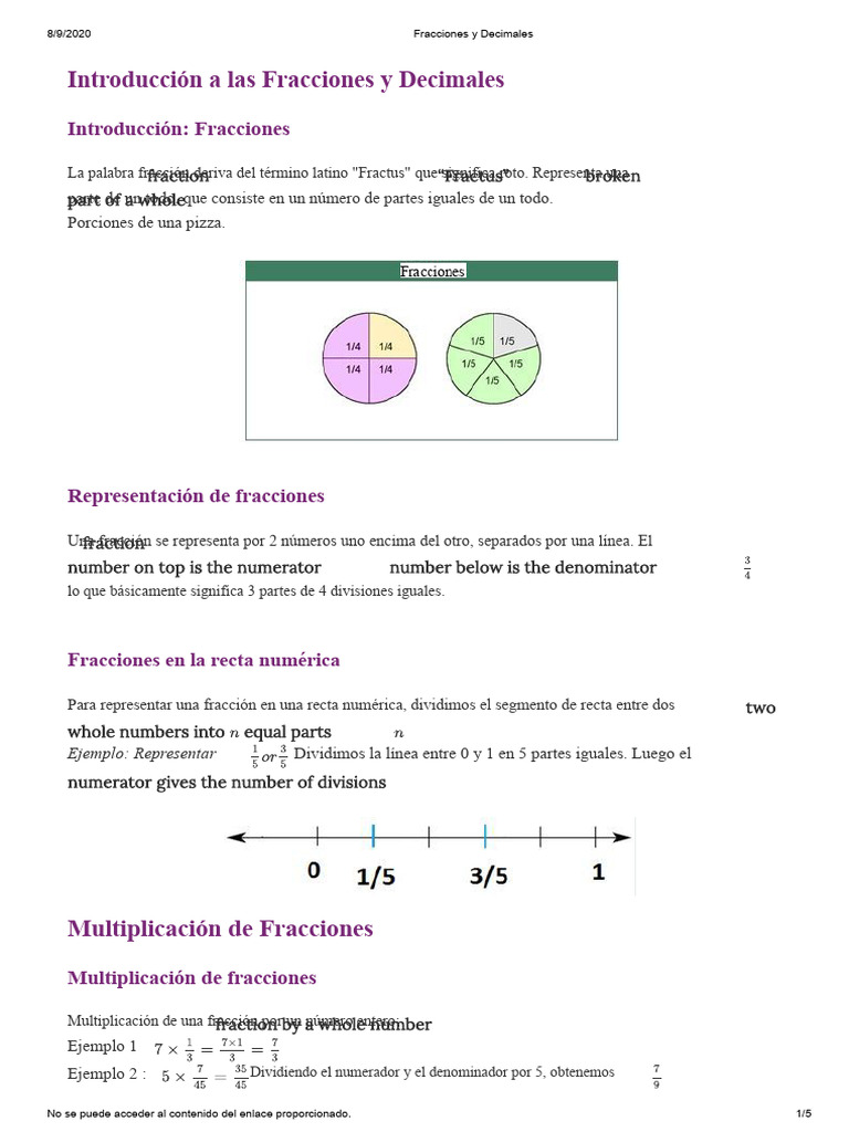 Notas Sobre Fracciones y Decimales | PDF | División (Matemáticas) | Decimal