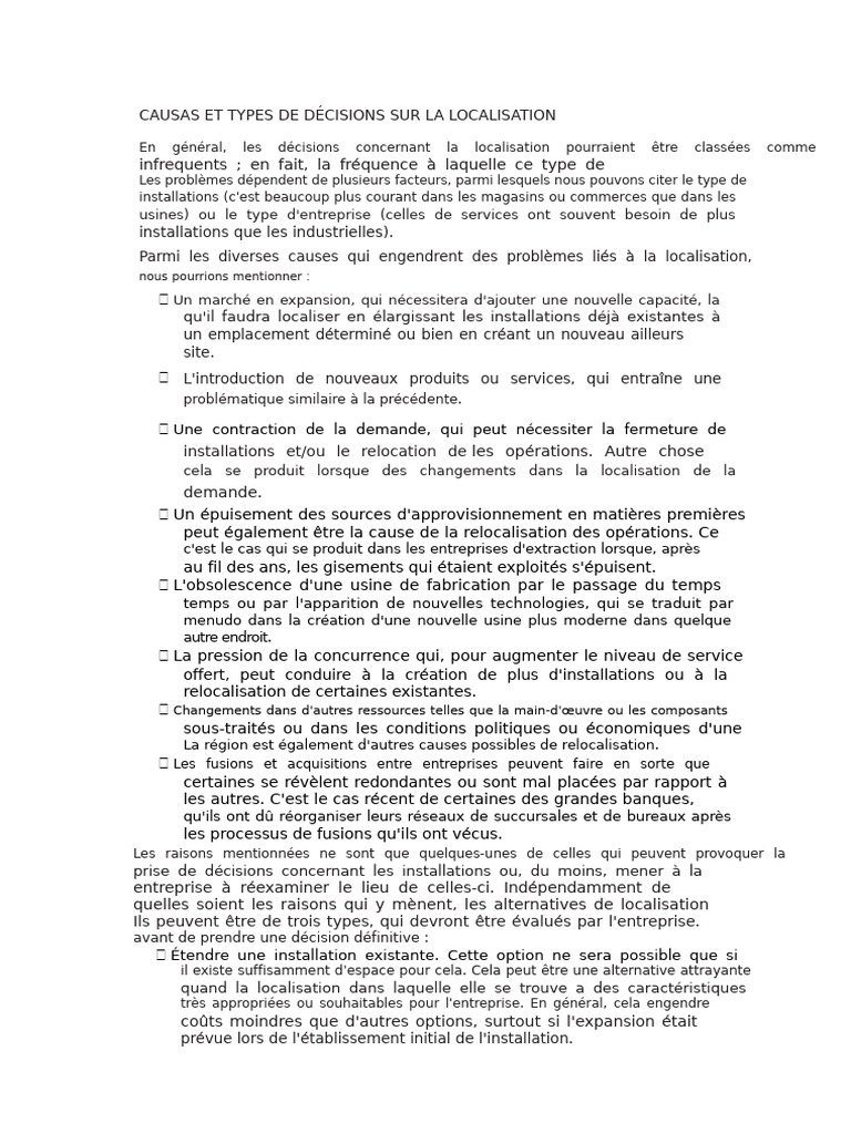 Décisions de Localisation : Causes et Types | PDF | Business ...