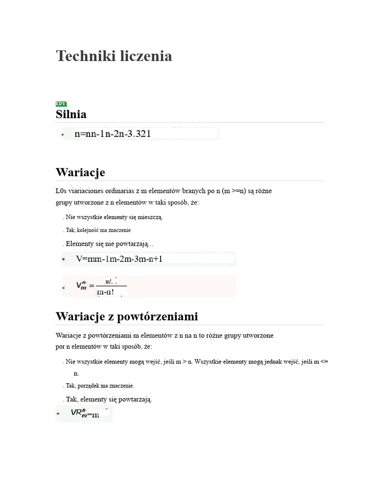 Techniki liczenia - FORMULARZ | PDF