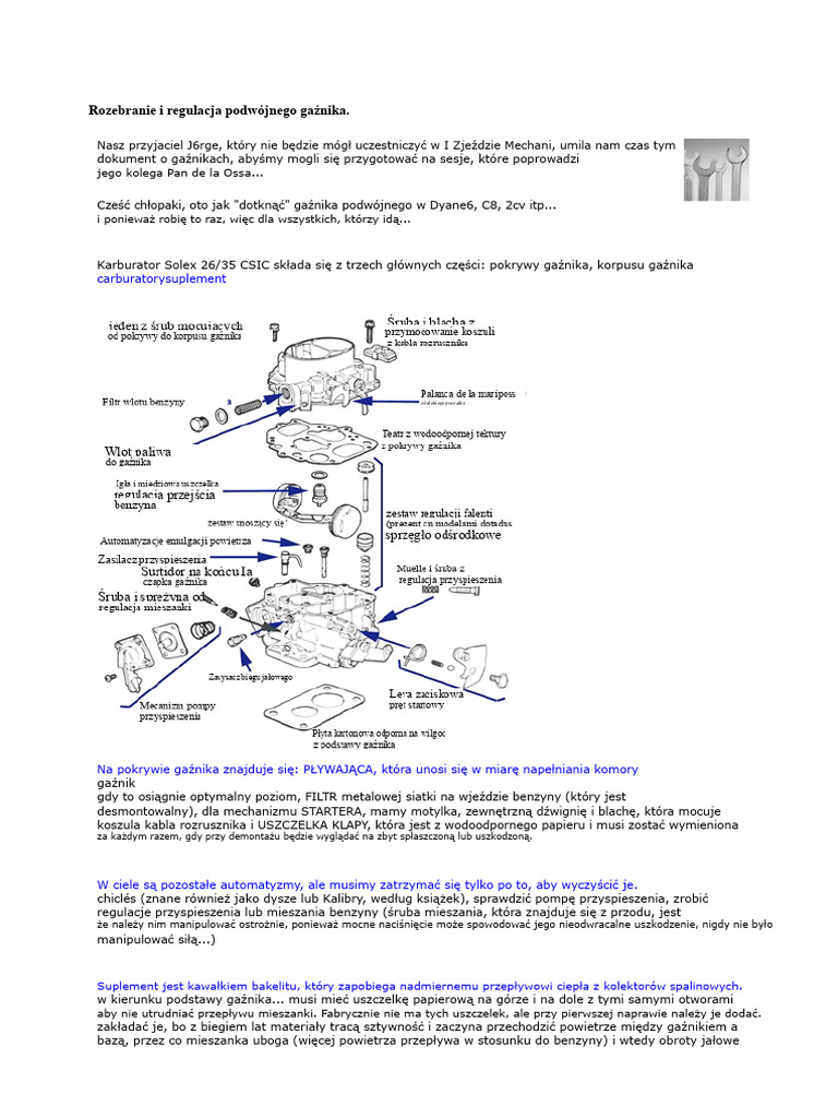 Demontaż I Regulacja Gaźnika SOLEX Citroen 2CV | PDF
