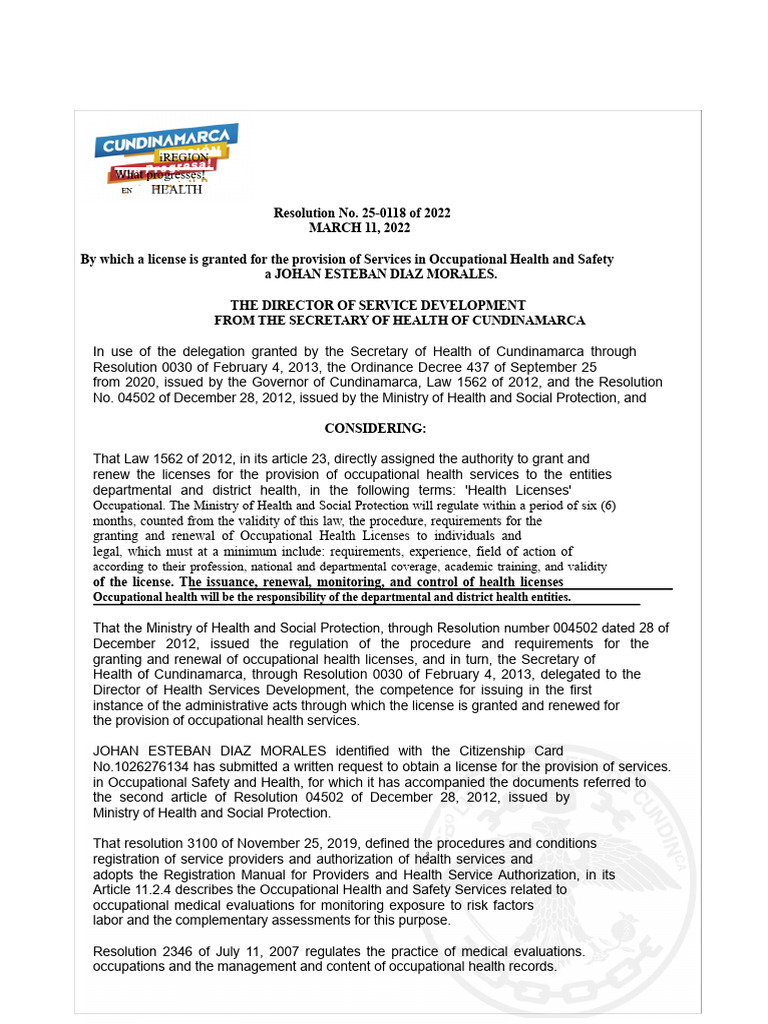License Granted to Johan Esteban Díaz | PDF | Occupational Safety And ...
