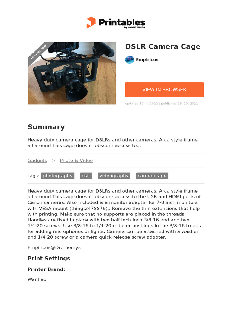 DSLR Camera Cage | PDF