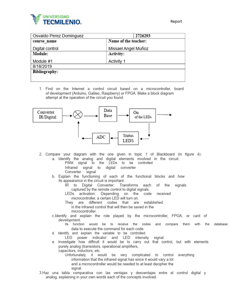 Activity 1 Digital Control | PDF | Analogue Electronics | Microcontroller
