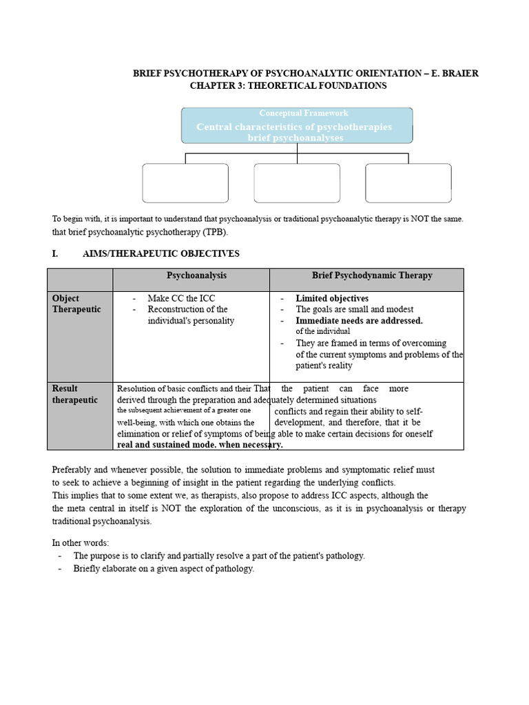 Brief Psychoanalytic Therapy Overview | PDF | Psychoanalysis ...