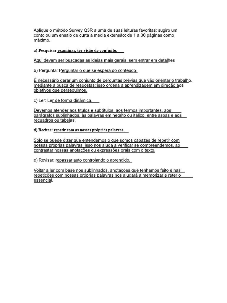 Aplique o Método Survey Q3R a uma de suas leituras favoritas. | PDF ...