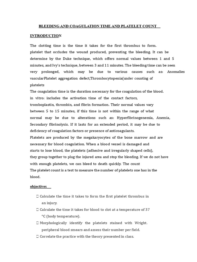 Report On Bleeding Time - Platelets | PDF | Coagulation | Platelet