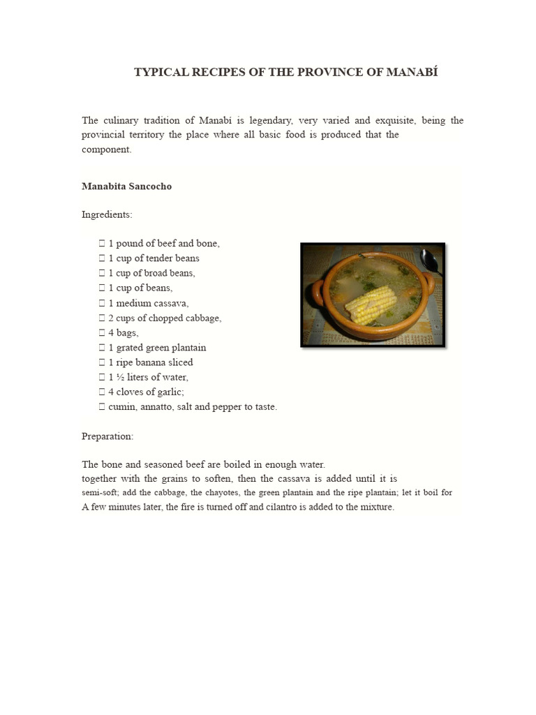 Typical Recipes From The Province of Manabí | PDF