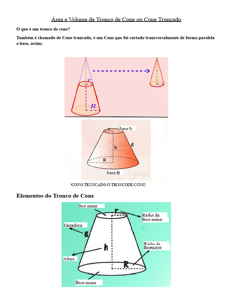 Área e Volume de Tronco de Cone Ou Cone Truncado | PDF