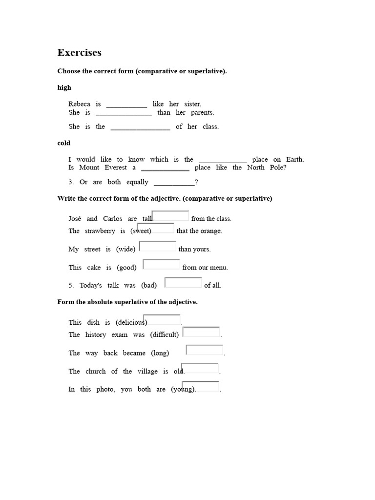 Degrees of Adjective Exercises | PDF