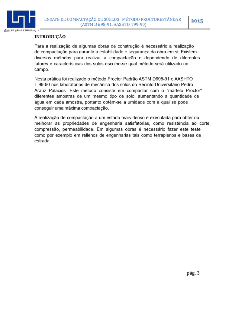 Compactação de Solos: Método Proctor Padrão | PDF | Solo | Umidade