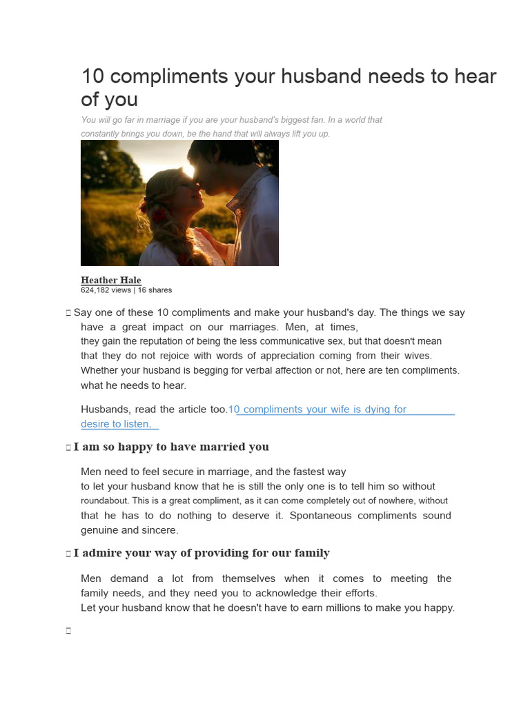 10 Compliments Your Husband Needs To Hear From You | PDF