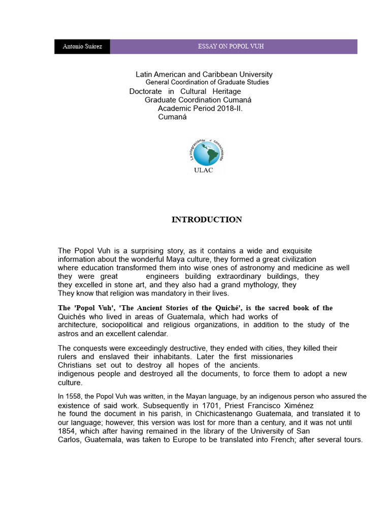 Simple Essay On The Popol Vuh | PDF
