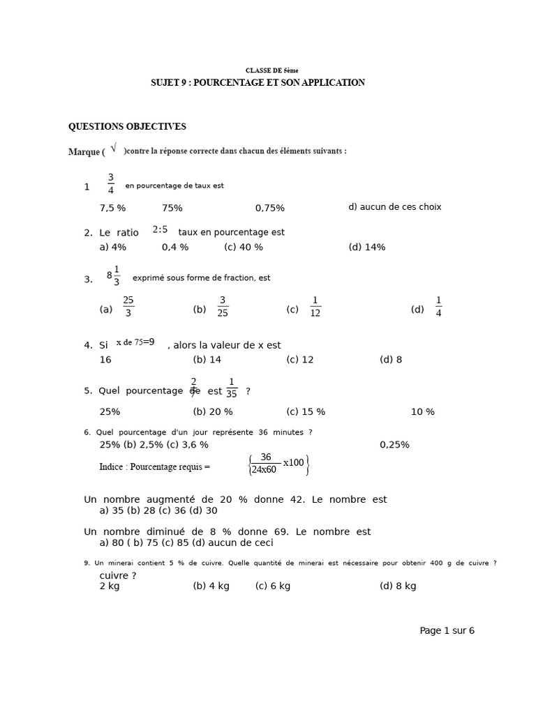Pourcentages et Applications en Mathématiques | PDF | Pourcentage