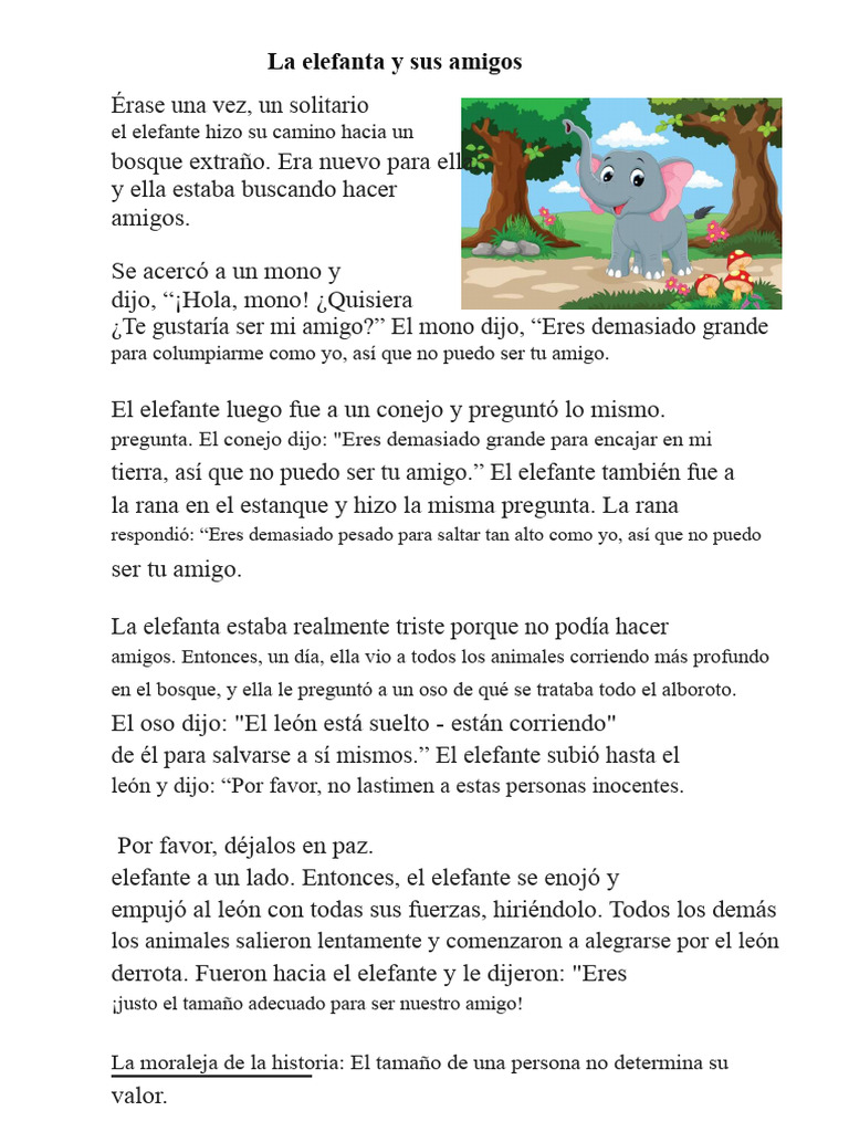 La Historia de La Elefanta y Su Amiga. | PDF