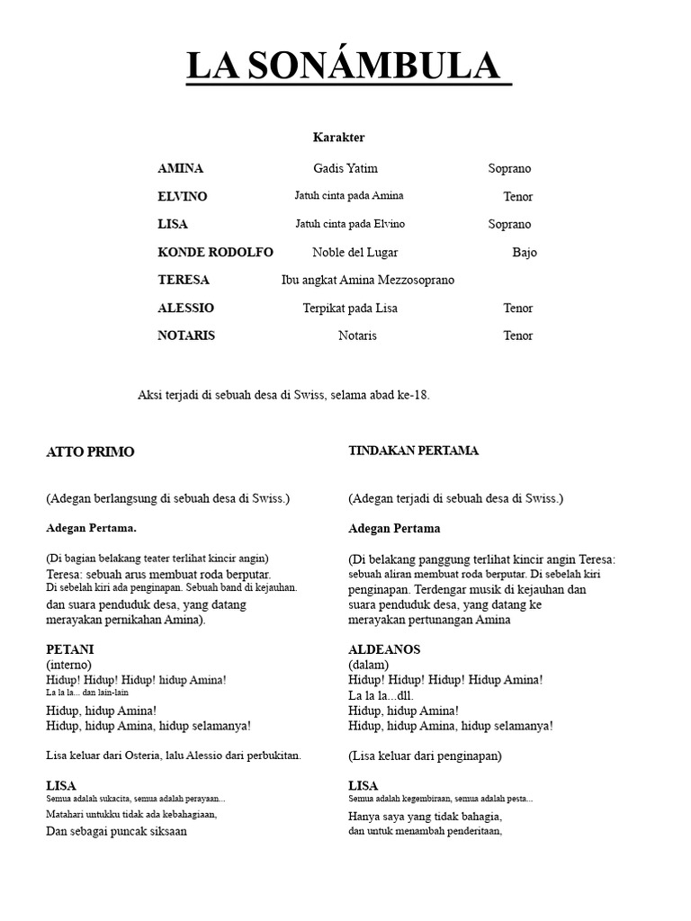 Naskah La sonámbula - V. Bellini | PDF