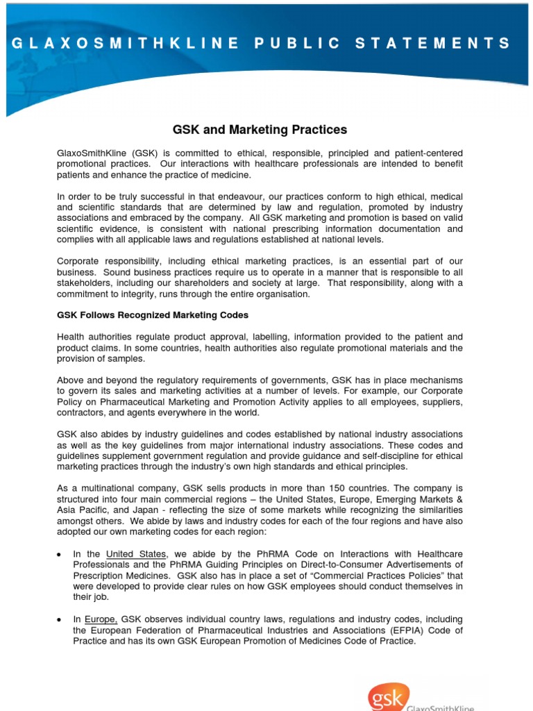 GSK Marketing Practices | Regulatory Compliance | Business Ethics