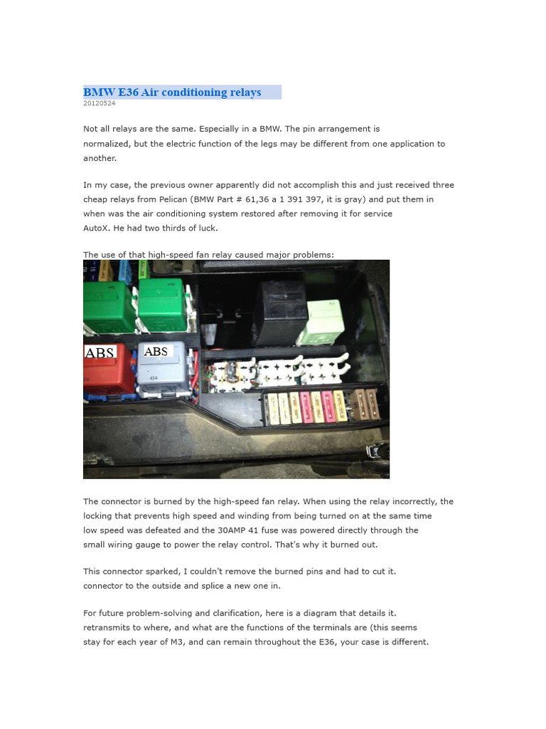 BMW E36 Relay Configuration Guide | PDF | Electrical Connector | Relay