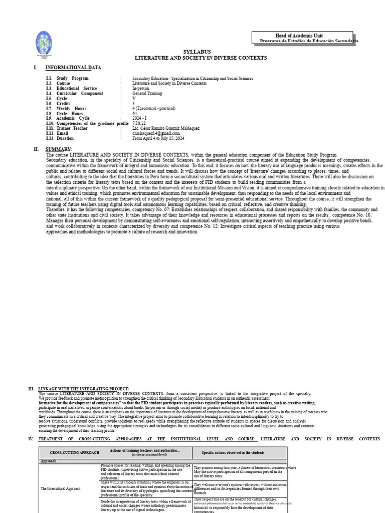 Literature and Society Course Syllabus | PDF | Knowledge | Empathy