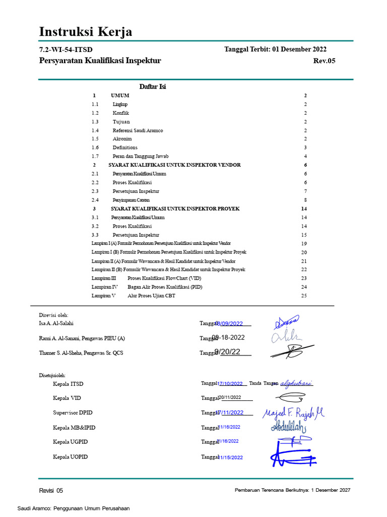 7.2-WI-54-ITSD Persyaratan Kualifikasi Inspektur Rev-05 | PDF
