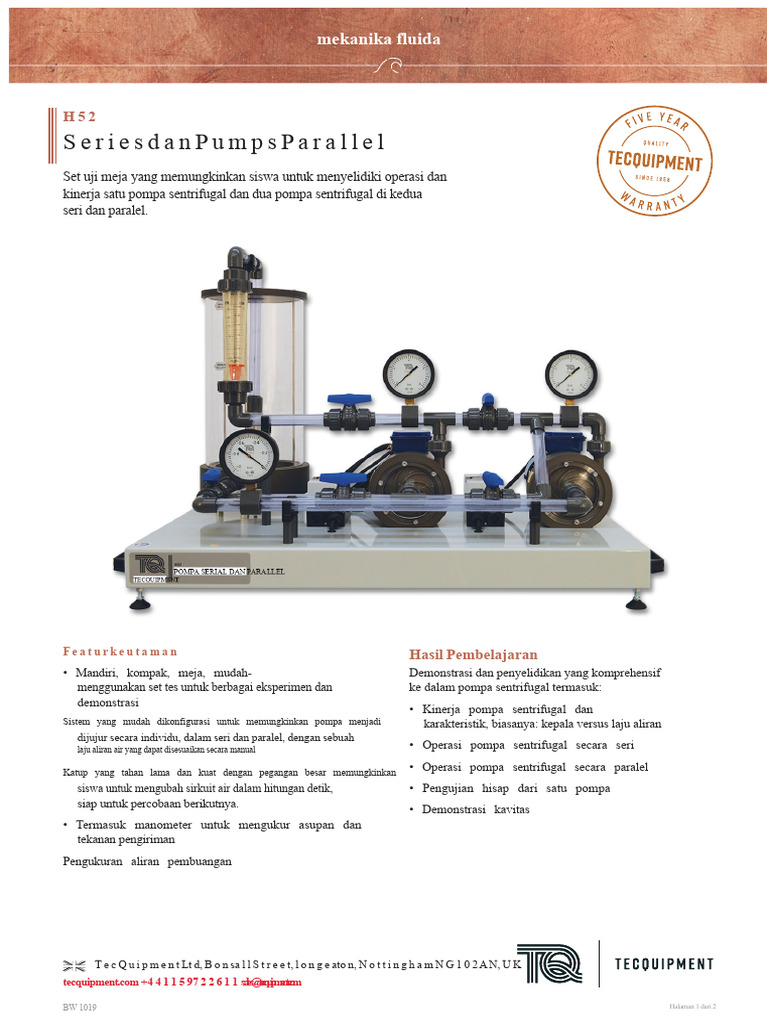 Set Uji Pompa Sentrifugal H52 | PDF