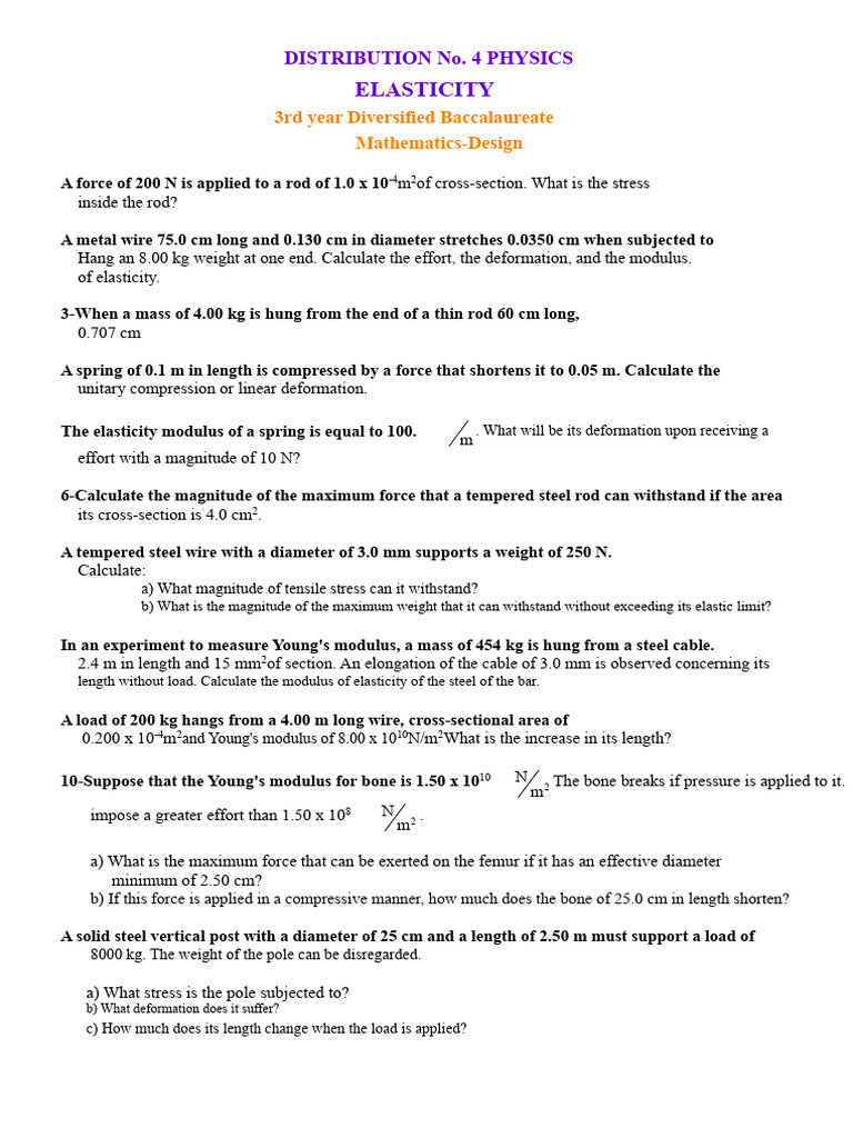 Physics of Elasticity Calculations | PDF | Young's Modulus ...