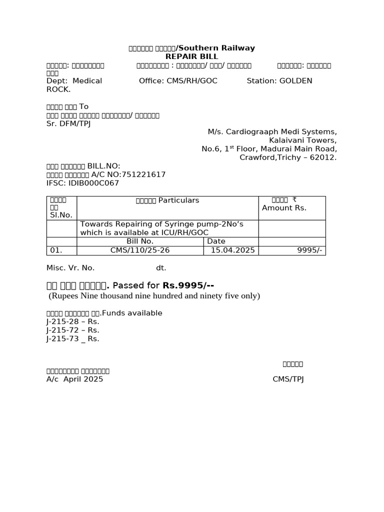 Repair Bill Cardiograaph | PDF