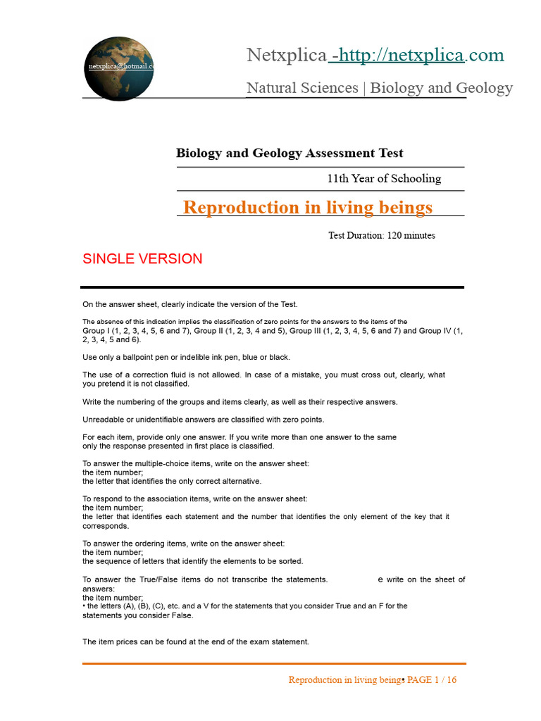 Biology Test 11 - Reproduction in Living Beings | PDF | Sexual ...