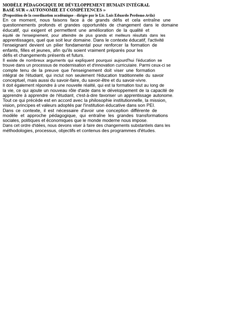 Modèle Pédagogique de Développement Humain Intégral | PDF | Psychologie ...