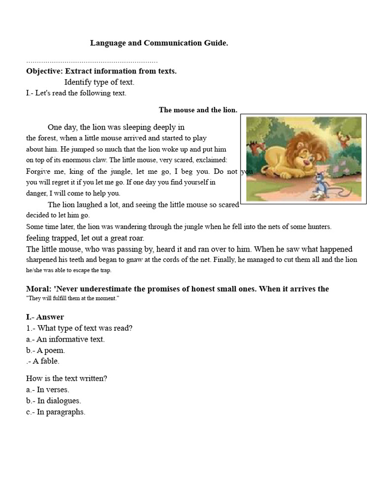 The Lion and the Mouse Fable Analysis | PDF