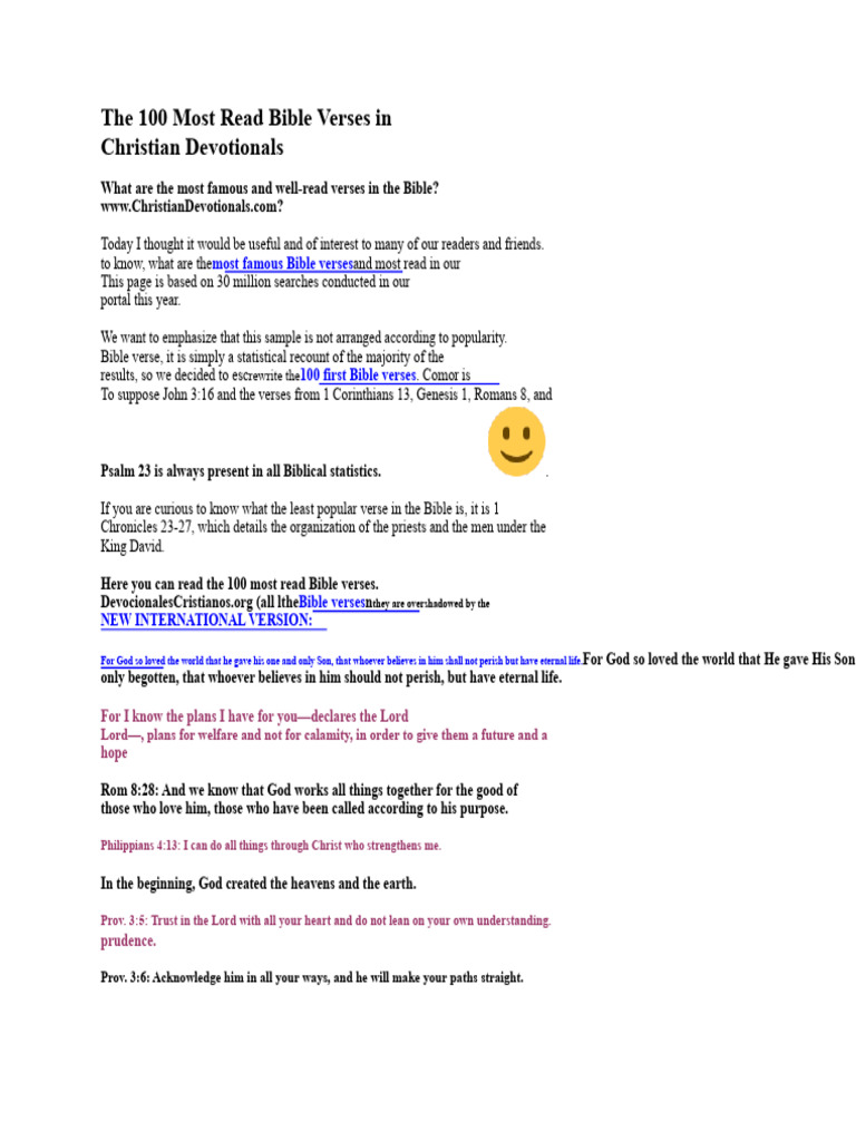 The 100 Most Read Bible Verses in Christian Devotionals and Many Very ...