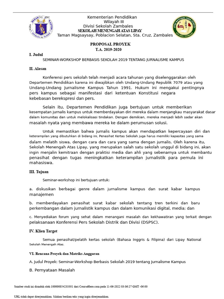 Proyek Proposal Pelatihan Jurnalistik Kampus | PDF