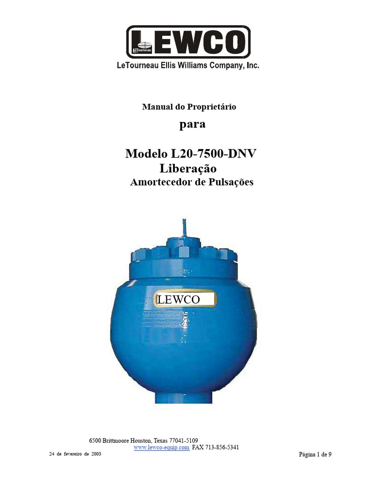 Amortecedor de Pulsação Lewco | PDF | Válvula | Pressão
