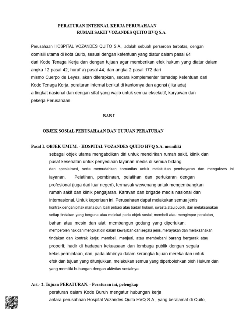 Peraturan Internal Kerja Perusahaan | PDF