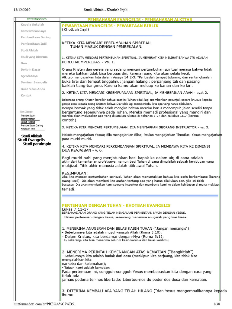 Studi Alkitab - Khotbah Injil - injili | PDF