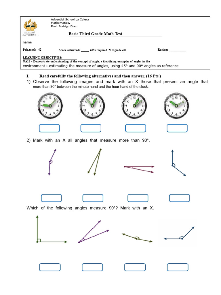 Mathematics Test Angles | PDF