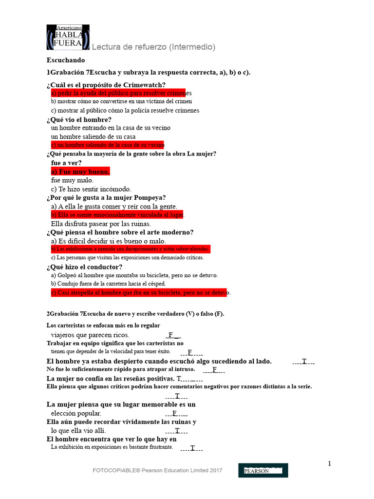Ejercicios de Escucha y Lectura Intermedia | PDF | Conceptos ...