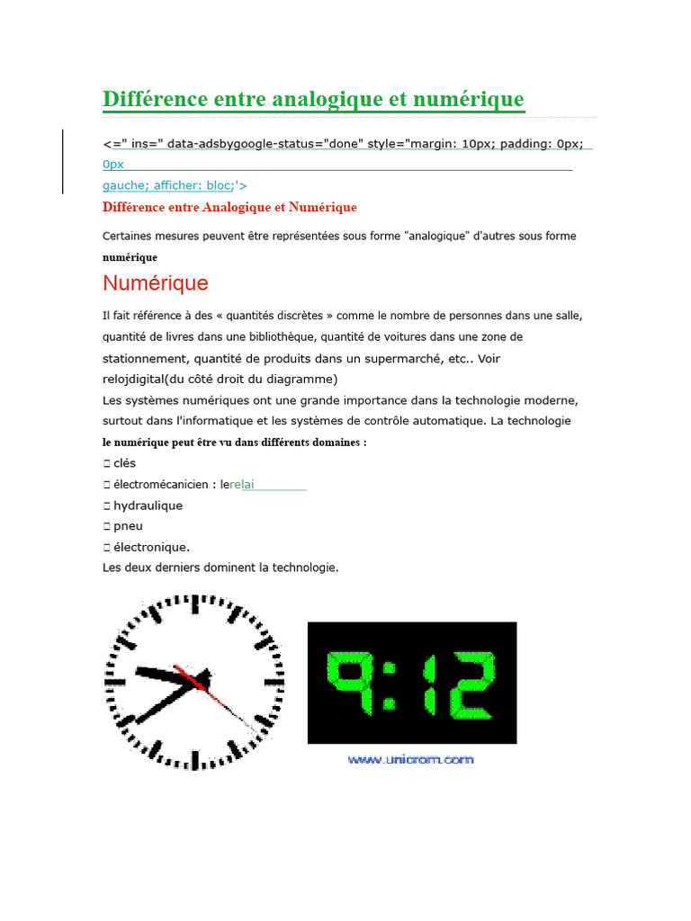 Différences entre analogique et numérique | PDF | Données numériques ...