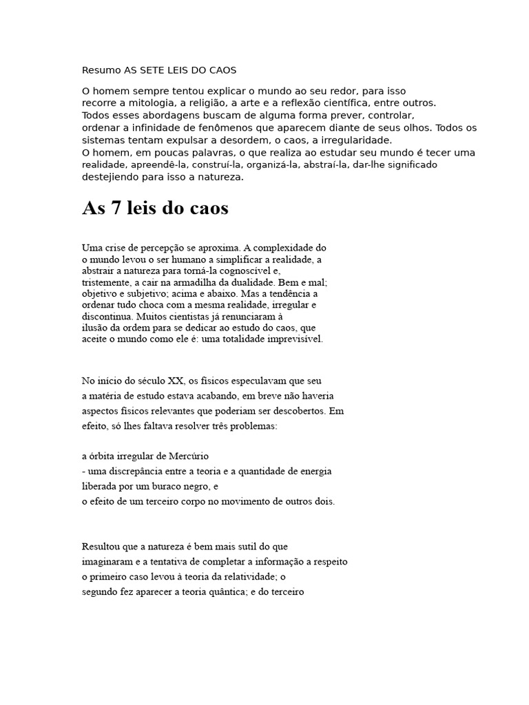 Resumo As Sete Leis do Caos | PDF | Fractal | Teoria do Caos