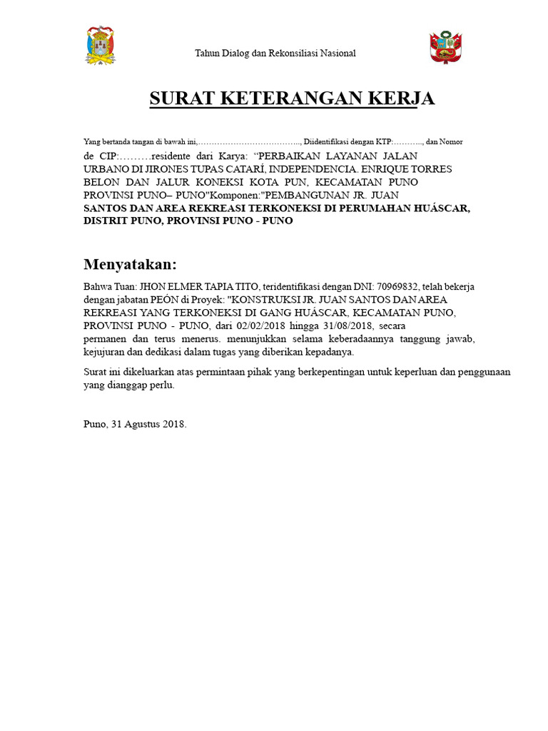 Model SURAT KETERANGAN KERJA | PDF