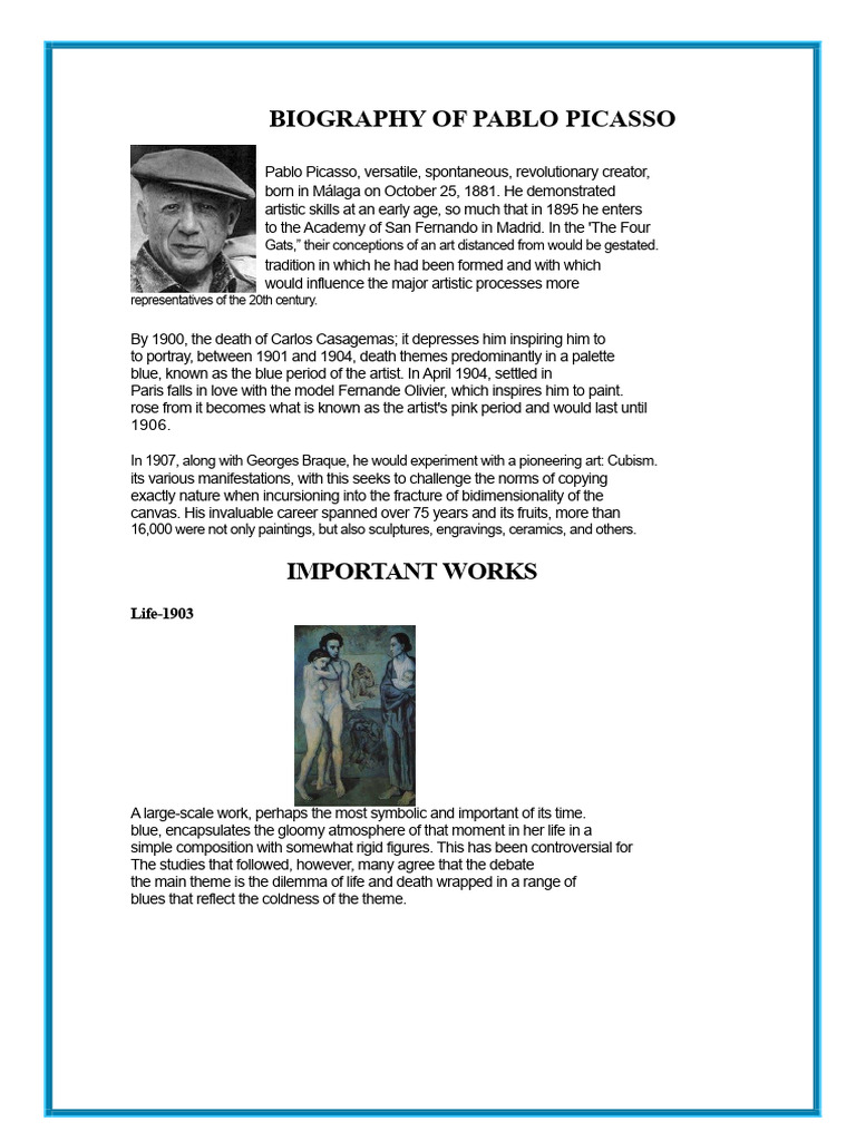 Pablo Picasso: Life and Major Works | PDF | Pablo Picasso | Cubism