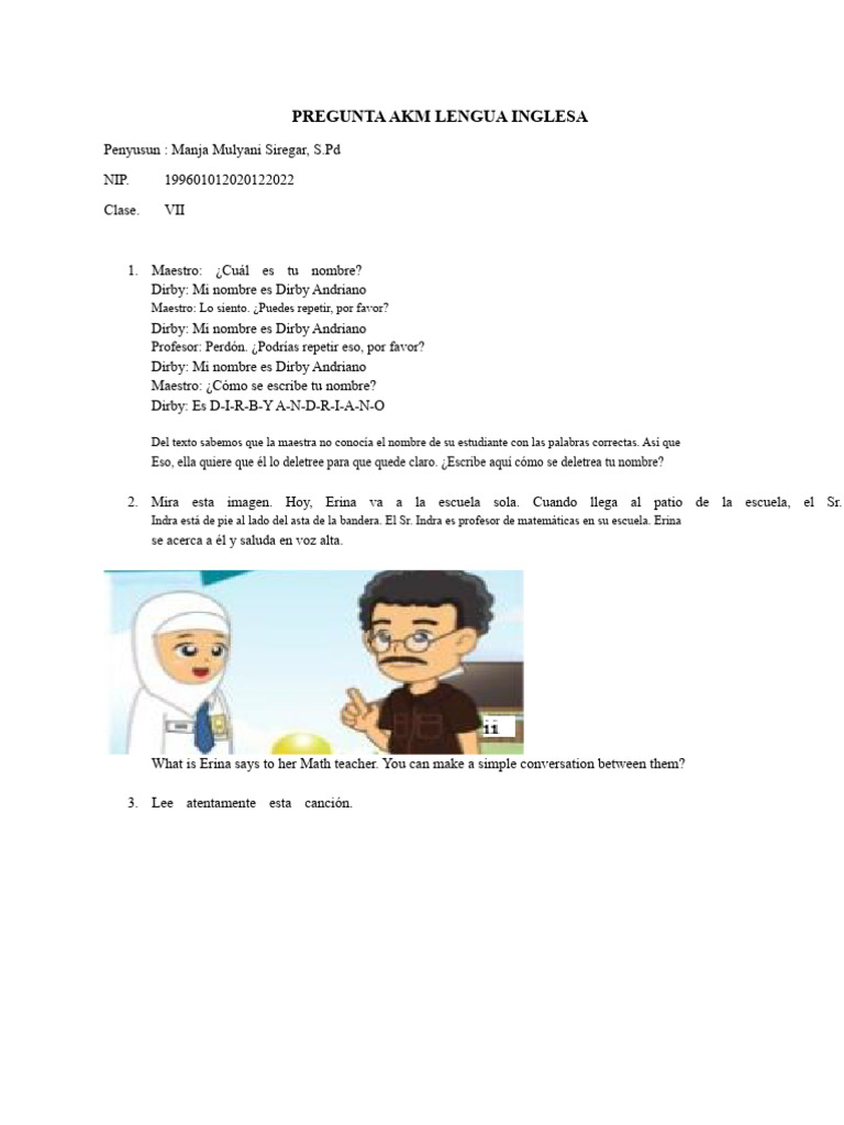 Ejemplo de Pregunta Akm Inglés Clase Vii | PDF