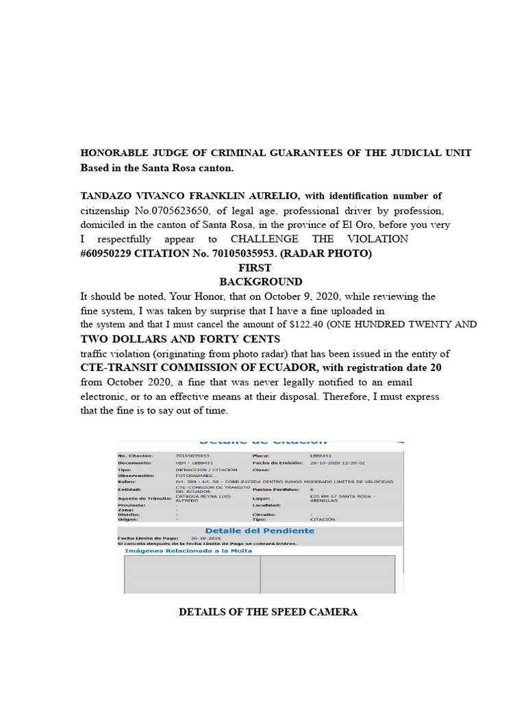Challenge to Traffic Violation Citation | PDF | Constitution | Traffic ...